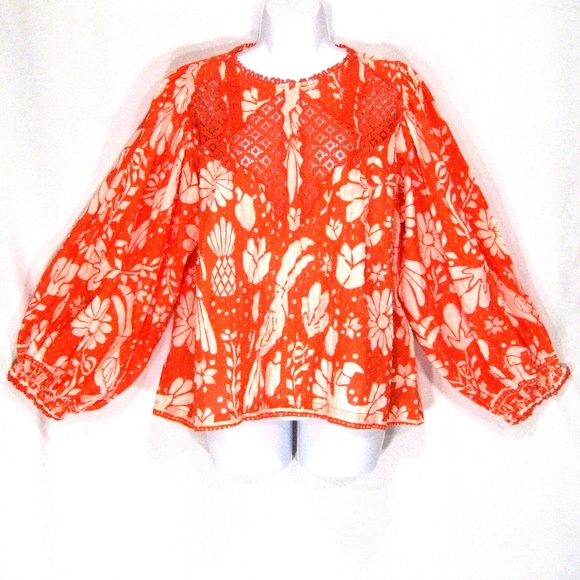 FARM Rio | Tops | Farm Rio Orange Floral Blouse | Poshmark